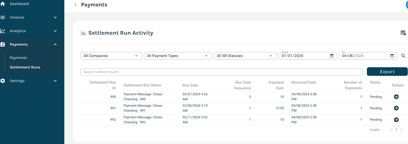 Settlement Run Activity – Ascend Help Center