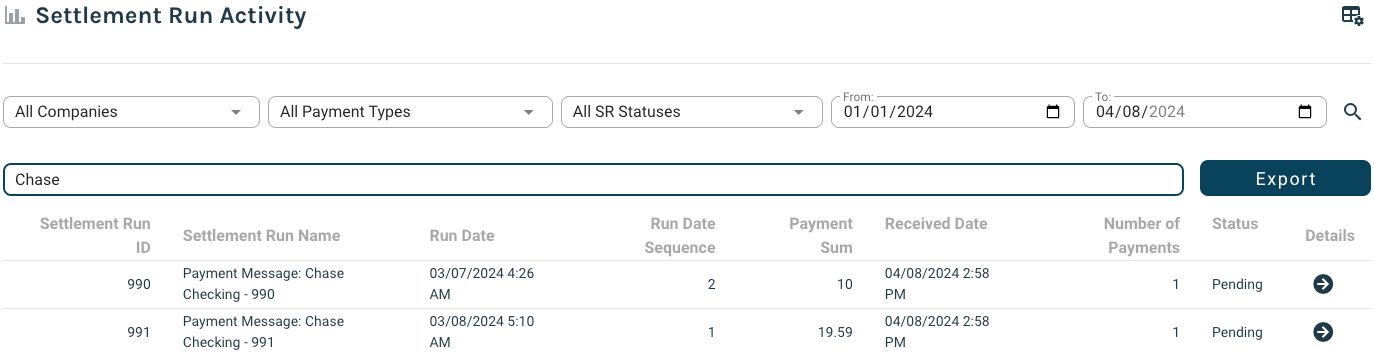 Settlement Run Activity – Ascend Help Center