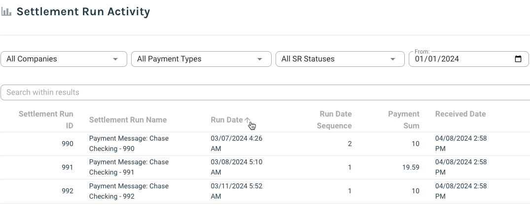 Settlement Run Activity – Ascend Help Center